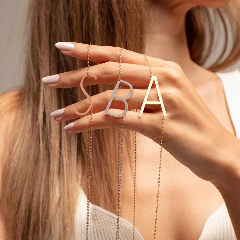 Sideway Big Letter Necklace big initial one side Real Gold or Silver ...